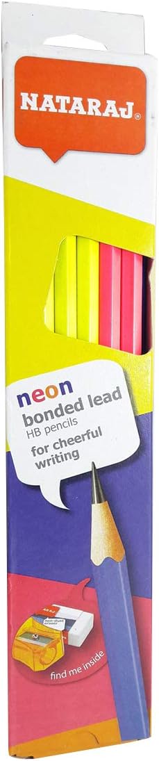 Nataraj Neon HB Pencil Non Rubber Tip Eraser With Sharpener 12 Pcs/Pac ...