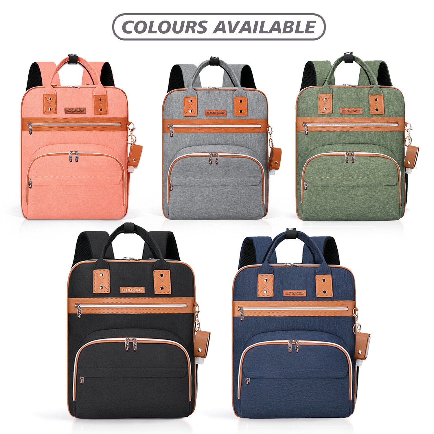 Little Story 2-In-1 Diaper Bag with Sanitizer Bottle Keychain & Stroll ...