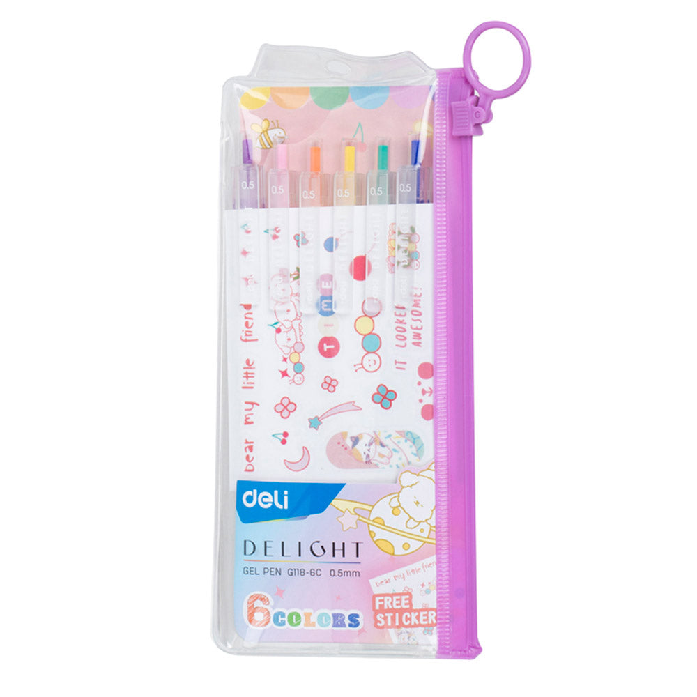 Deli Gel Pen Bullet Tip 0.5Mm Assorted G118-6C Online in UAE | Laadlee
